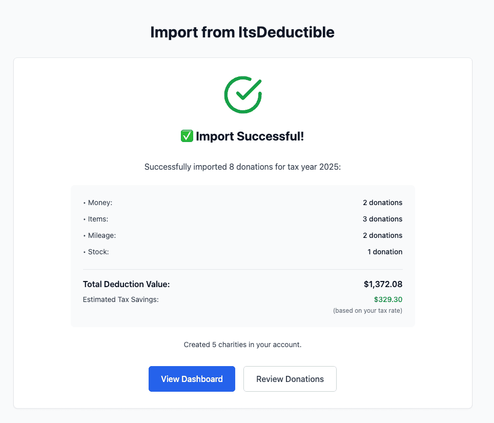 Import Your Data Screen - Deductible Duck